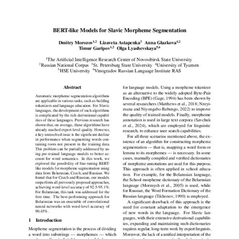 Bert Like Models For Slavic Morpheme Segmentation Acl Anthology