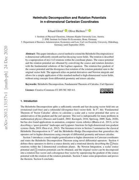 pdf helmholtz decomposition and rotation potentials in n dimensional