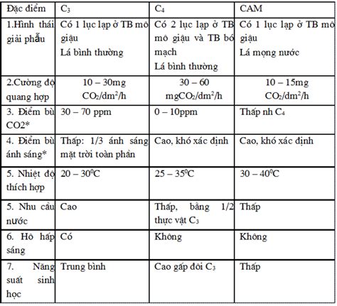 Điểm giống nhau trong chu trình cố định co2 ở nhóm thực vật c3 c4 và cam