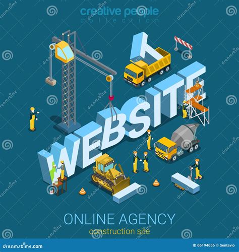 flat 3d isometric vector website building construction site stock vector illustration of