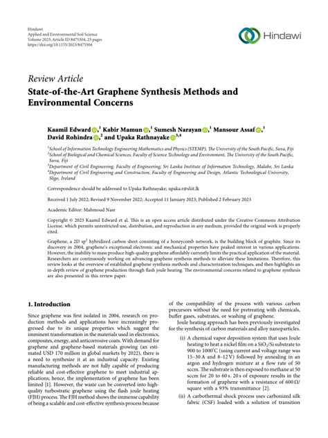 Pdf State Of The Art Graphene Synthesis Methods And Environmental Concerns