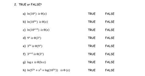 Solved True Or False Table[[a Ln 10x ﻿is
