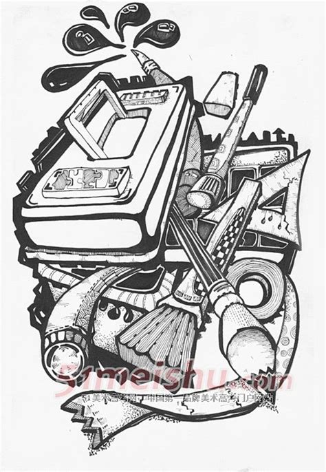 创意速写学生作品02 花瓣网