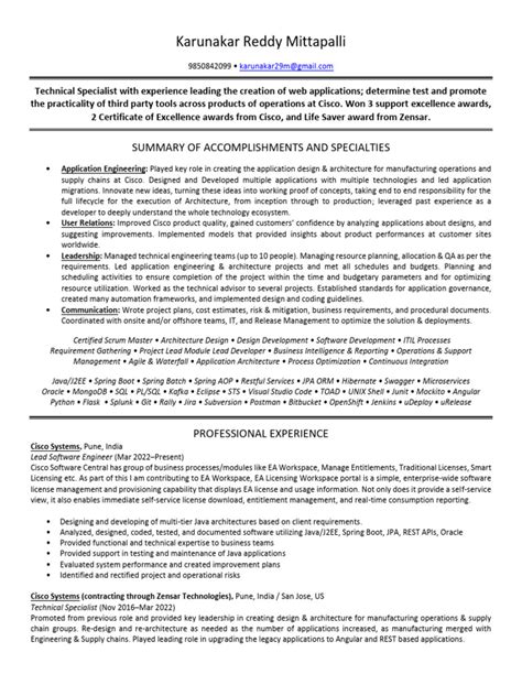 Karunakar Mittapalli 3051808 202309200211 Resume Pdf Java Programming Language Software