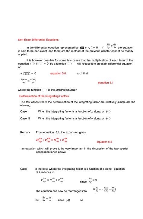 IM 5 Differential Equations Non Exact Differential Equations In The Differential Equation