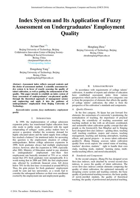 Pdf Index System And Its Application Of Fuzzy Assessment On Undergraduates Employment Quality