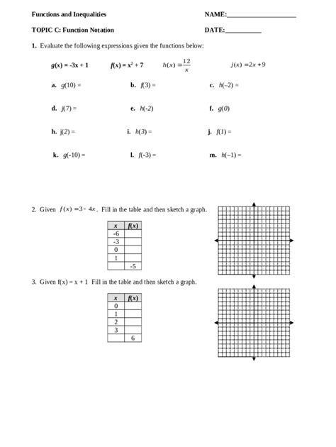 Algebra I Function Notation Worksheet Doc Template Pdffiller