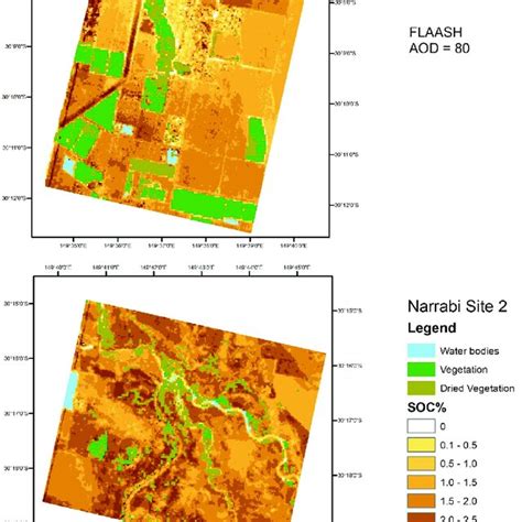 Soc Prediction Maps Using An Aod Of 80 With Flaash Method Download Scientific Diagram