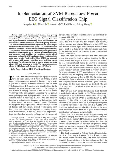 Implementation Of Svm Based Low Power Eeg Signal Classification Chip