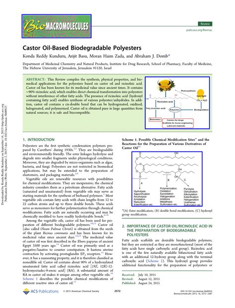 Pdf Castor Oil Based Biodegradable Polyesters