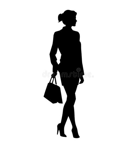 Silueta De Una Joven Esbelta Mujer Casual Perfil Largo Y Largo De Pie