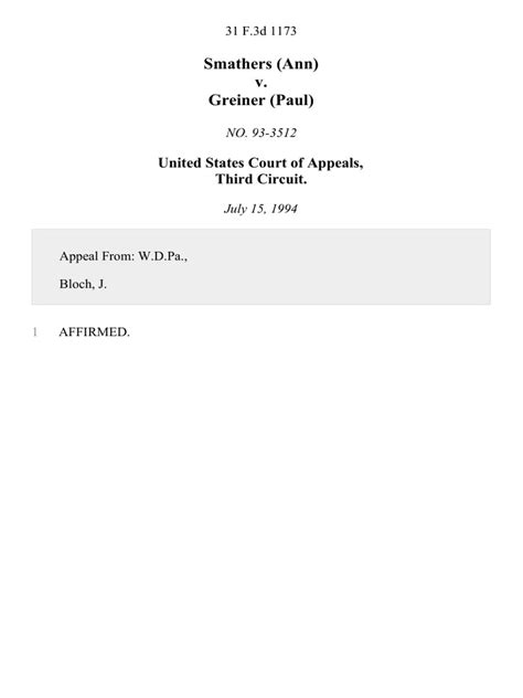 Smathers Ann V Greiner Paul 31 F 3d 1173 3rd Cir 1994 Pdf