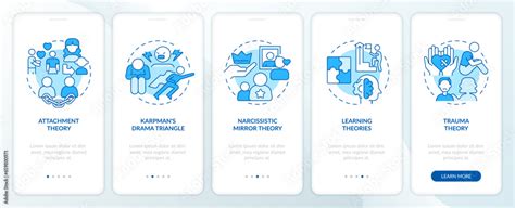 2d Icons Representing Codependent Relationship Mobile App Screen Set Walkthrough 5 Steps Blue