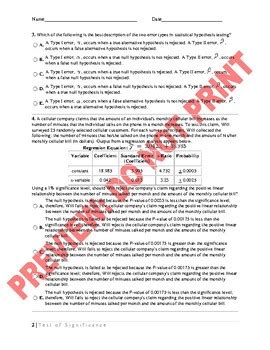 AP Statistics Assessment Tests Of Significance By THE EDUCATION CAPITAL GROUP