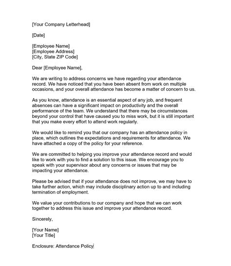 Attendance Warning Letter Document Template
