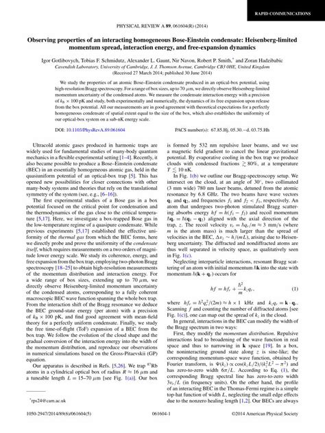 Pdf Observing Properties Of An Interacting Homogeneous Bose Einstein