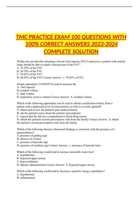 TMC PRACTICE EXAM QUESTIONS WITH CORRECT ANSWERS COMPLETE