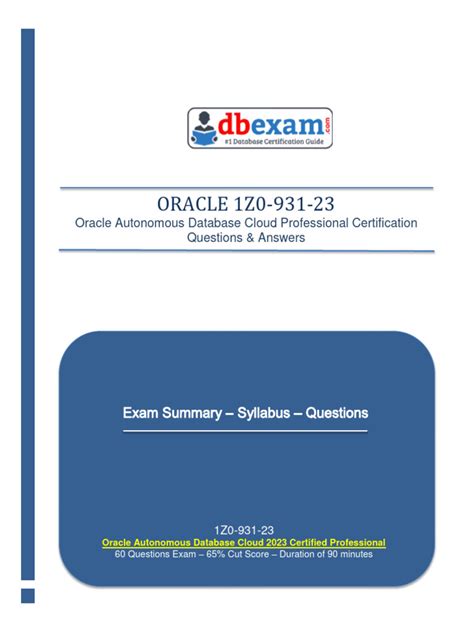 Oracle 1z0 931 23 Questions And Answers Pdf Pdf Databases Cloud Computing