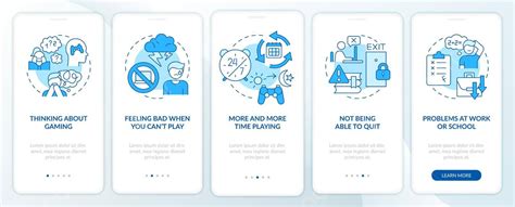 Blue Onboarding Mobile App Screen Identifying Signs Of Gaming Addiction Vector Idea Gaming