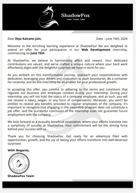 Diya Jain On Linkedin Internship Webdevelopment Shadowfox Learning