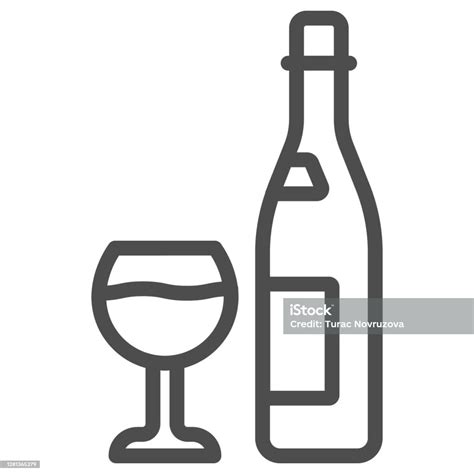 와인 라인 아이콘 의 병과 유리 와인 축제 개념 흰색 배경에 축하 기호알코올 음료 와인 병과 윤곽 스타일의 와인 잔 아이콘 벡터