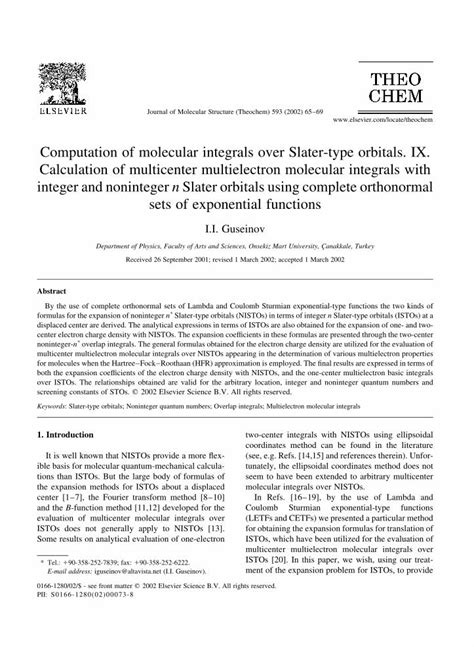 Pdf Computation Of Molecular Integrals Over Slater Type Orbitals Ix Calculation Of