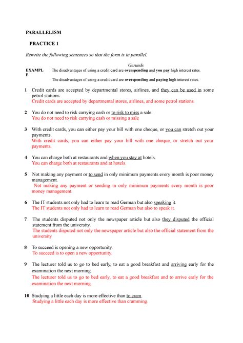 Parallelism Answers 02 Parallelism Practice 1 Rewrite The Following
