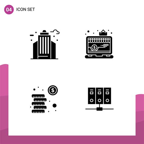 Stock Vector Icon Pack Of 4 Line Signs And Symbols For City Coins Office Shop Investment