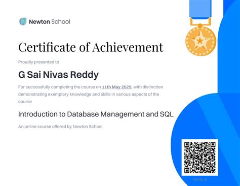 Completed Introduction To Database Management And Sql By Newton School With Distinction 🏅—from