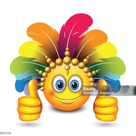 귀여운 이모티콘 두 엄지손가락 카니발 머리 장식 흰색 배경에 고립이모티콘벡터 일러스트 레이 션 공 스포츠 장비에 대한 스톡 벡터