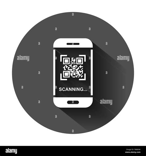Qr Code Scan Phone Icon In Flat Style Scanner In Smartphone Vector Illustration On Black Round