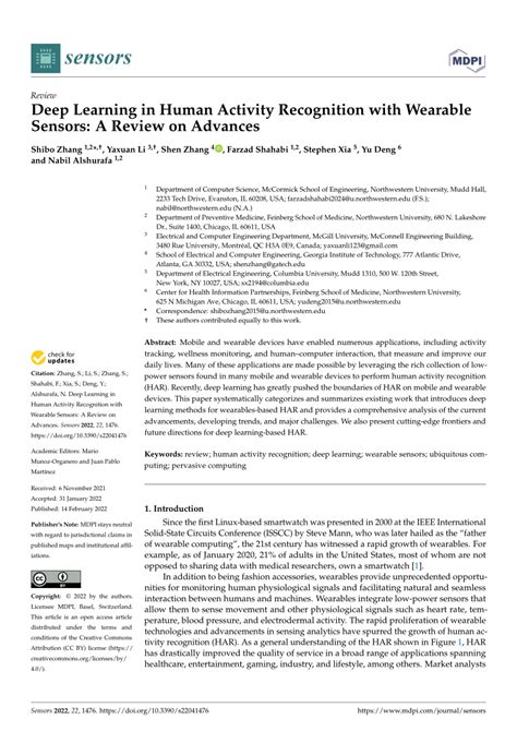 PDF Deep Learning In Human Activity Recognition With Wearable Sensors A Review On Advances