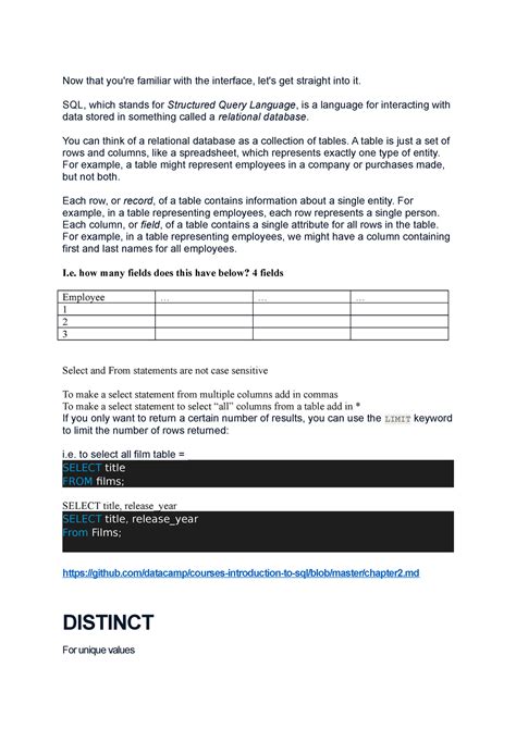 Sql Quiz Notes Now That Youre Familiar With The Interface Lets Get