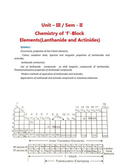 Unit Iii F Block Element Lanthanide Actinide Pdf Lanthanide