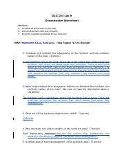 GLG Lab Groundwater Worksheet GLG Lab Groundwater Worksheet Directions A