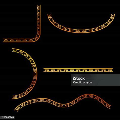 사각형 타원형 정사각형 및 웨이브 코너 요소 디자인 중국 스타일 검은 색 배경의 간단한 벡터 골든 하프 0명에 대한 스톡 벡터 아트 및 기타 이미지 Istock