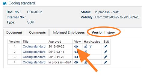 where the previous document versions can be found