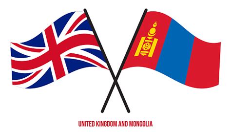 영국과 몽골 국기가 교차하고 평평한 스타일로 흔들립니다 공식 비율 올바른 색상 Mongolian Flag에 대한 스톡 벡터 아트