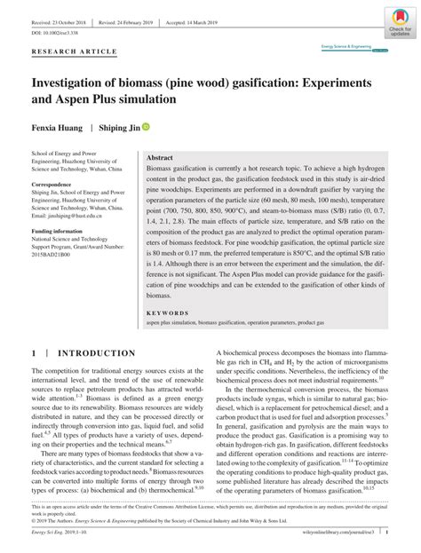 Pdf Investigation Of Biomass Pine Wood Gasification Experiments And Aspen Plus Simulation