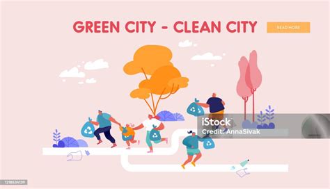 건강 한 라이프 스타일 및 생태 보호 방문 페이지 템플릿입니다 퍼깅 중에 쓰레기를 줍는 활동적인 사람들 남성 여성 및 어린이