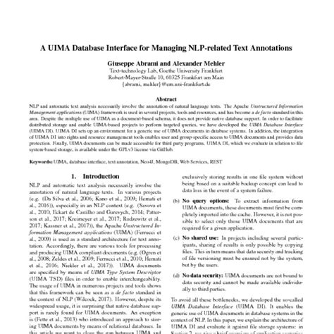 A Uima Database Interface For Managing Nlp Related Text Annotations Acl Anthology