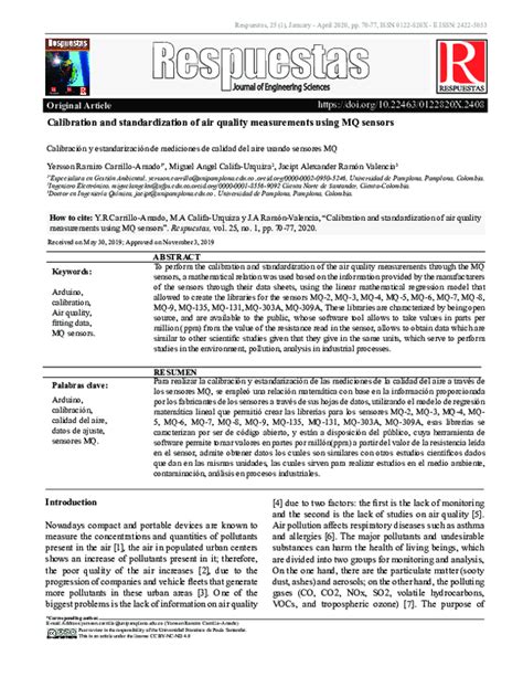 Pdf Calibration And Standardization Of Air Quality Measurements Using Mq Sensors
