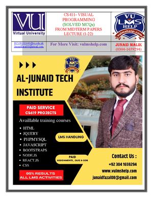 CS411 Mcq S Final Term By Vu Topper RM CS 411 Visual Programming Update MCQS For Final Term