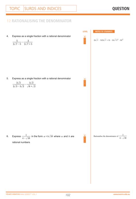Part 4 Surds Free Worksheet The Beginner S Guide To Year 9 Maths