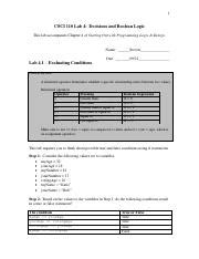 CSCI110 Lab4 Pdf 1 CSCI 110 Lab 4 Decisions And Boolean Logic This