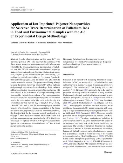 Pdf Application Of Ion Imprinted Polymer Nanoparticles For Selective Trace Determination Of