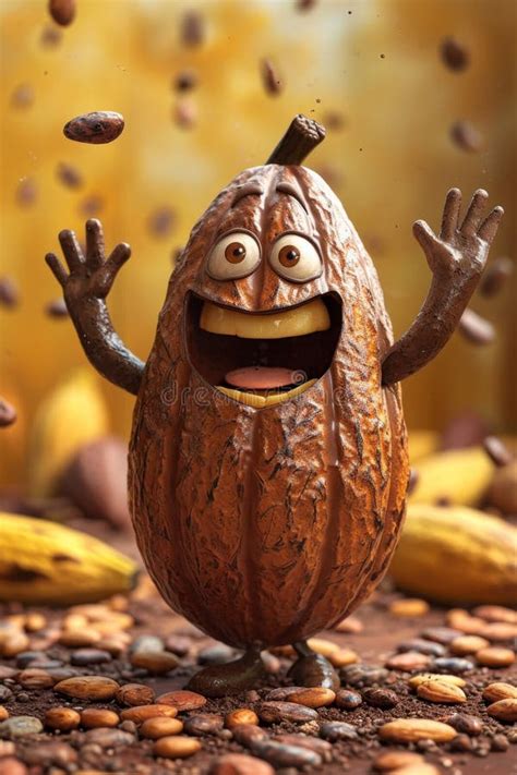 The Cute Character Of The Cartoon Smiling Cocoa Bean Waves His Hands And Greets 3d Illustration