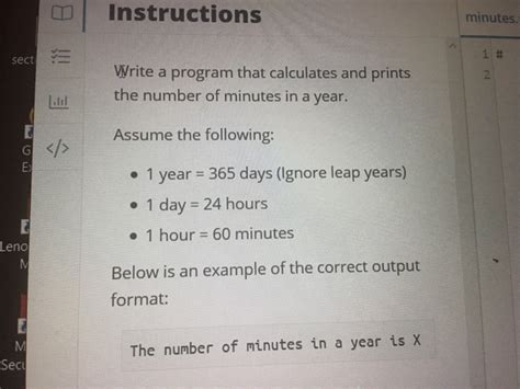 Solved Instructions Minutes 1 Sect Write A Program That