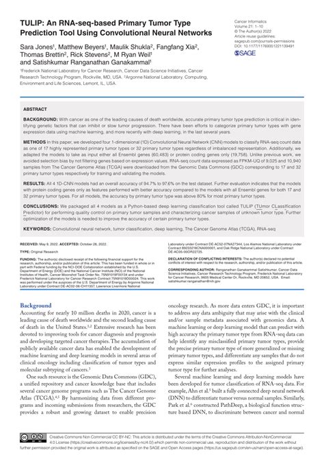 Pdf Tulip An Rna Seq Based Primary Tumor Type Prediction Tool Using