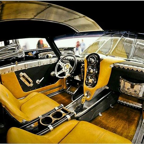 Custom Car Interior Design With Yellow Leather And Chrome Trims